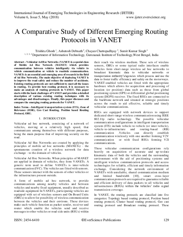 (PDF) A Comparative Study of Different Emerging Routing Protocols in VANET