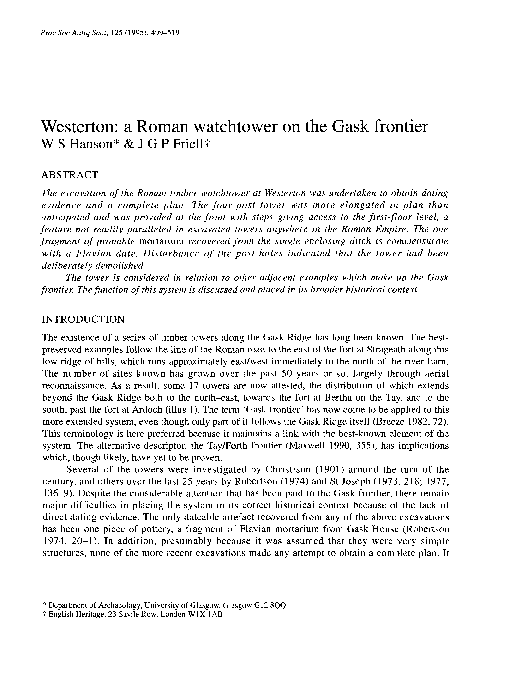 (PDF) Westerton: a Roman watchtower on the Gask frontier