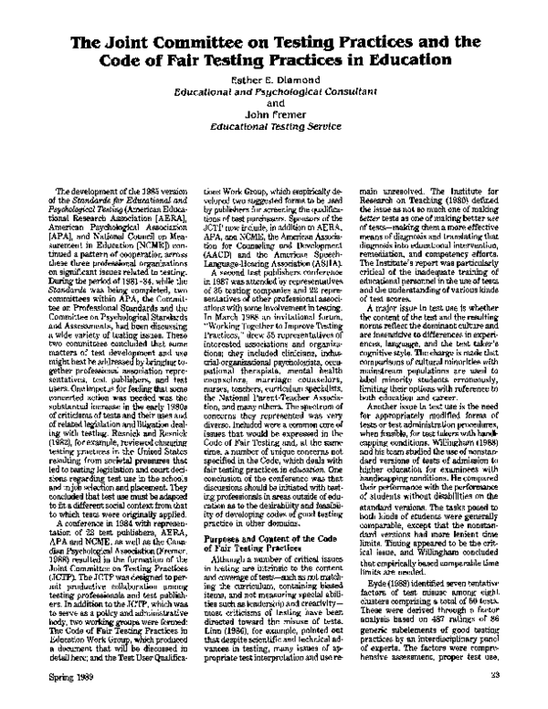 (PDF) Fair Testing Practices in Education