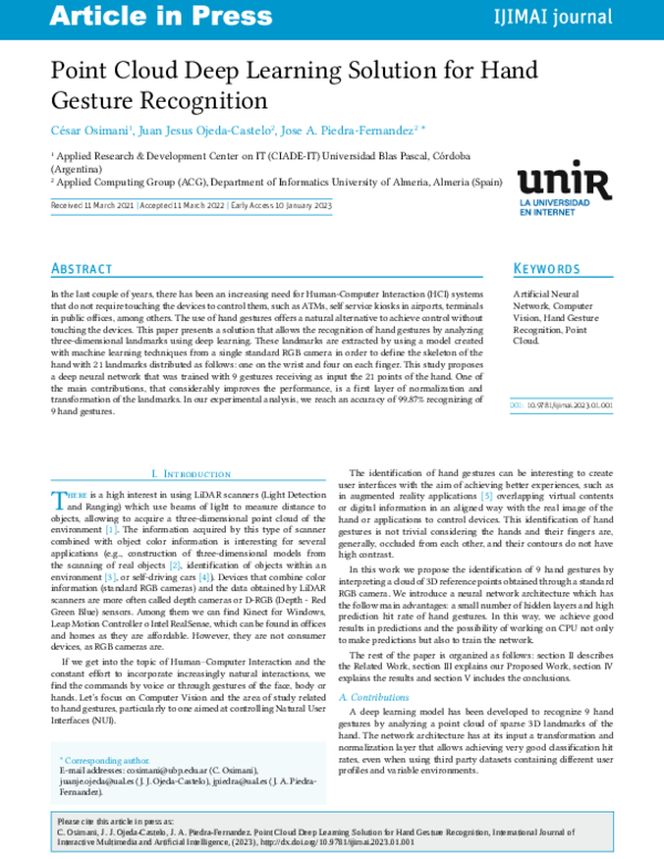 (PDF) Point Cloud Deep Learning Solution for Hand Gesture Recognition