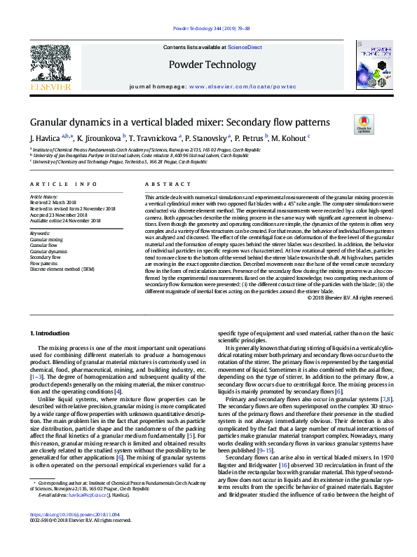(PDF) Granular dynamics in a vertical bladed mixer: Secondary flow patterns
