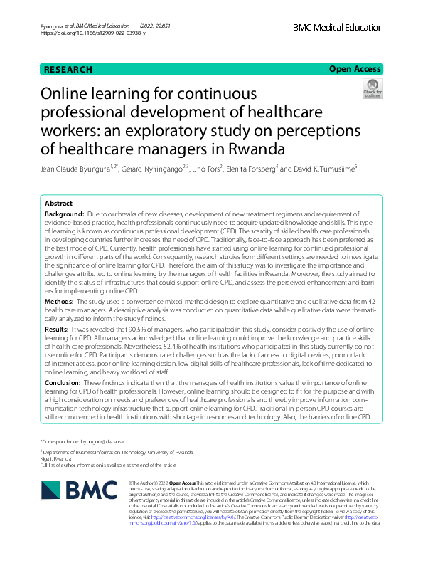 (PDF) Online learning for continuous professional development of healthcare workers: an ...