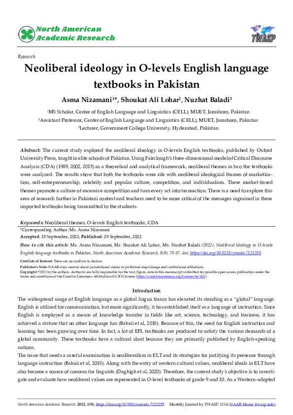 (PDF) Neoliberal ideology in O-levels English language textbooks in ...