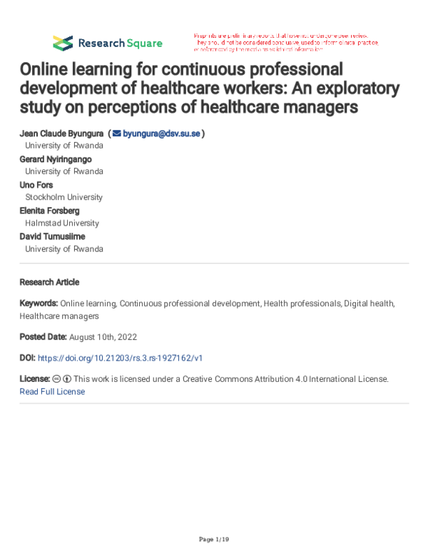 (PDF) Online learning for continuous professional development of healthcare workers: An ...