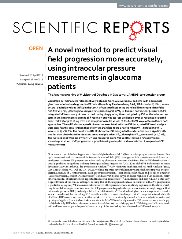 (PDF) A novel method to predict visual field progression more ...