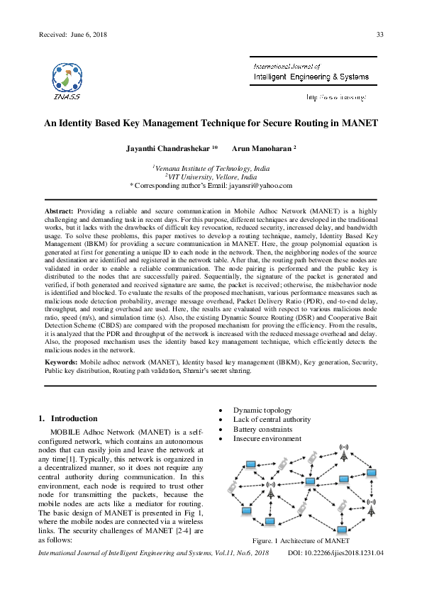 (PDF) An Identity Based Key Management Technique for Secure Routing in MANET
