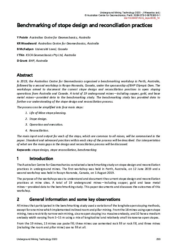 (PDF) Benchmarking of stope design and reconciliation practices