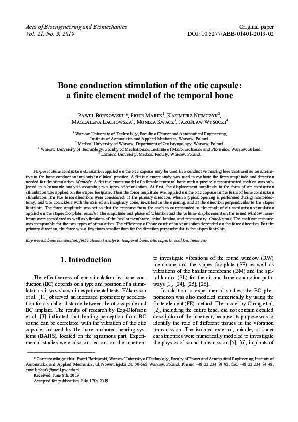 (PDF) Bone conduction stimulation of the otic capsule: a finite element ...