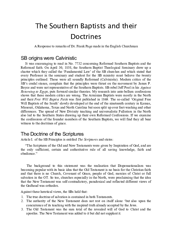 (DOC) The Southern Baptists and their Doctrines