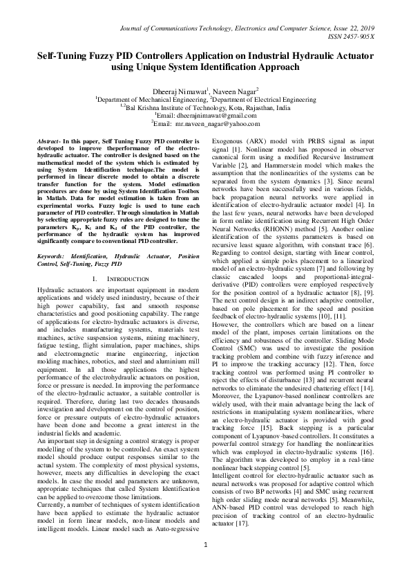 (PDF) Self-Tuning Fuzzy Pid Controllers Application on Industrial Hydraulic Actuator Using ...