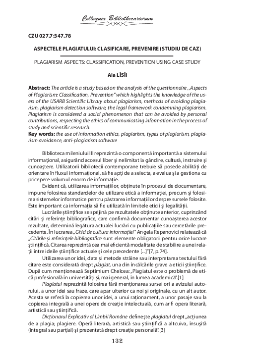 (PDF) Aspectele plagiatului: clasificare, prevenire (studiu de caz ...