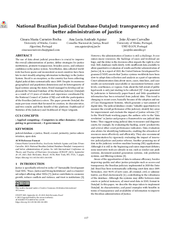 (PDF) National Brazilian Judicial Database-DataJud: transparency and ...