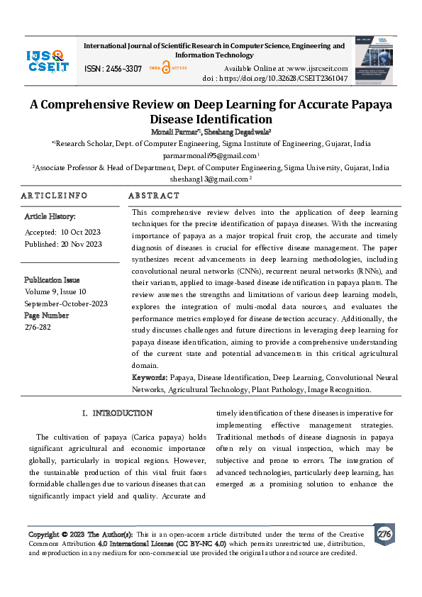 (PDF) A Comprehensive Review on Deep Learning for Accurate Papaya ...