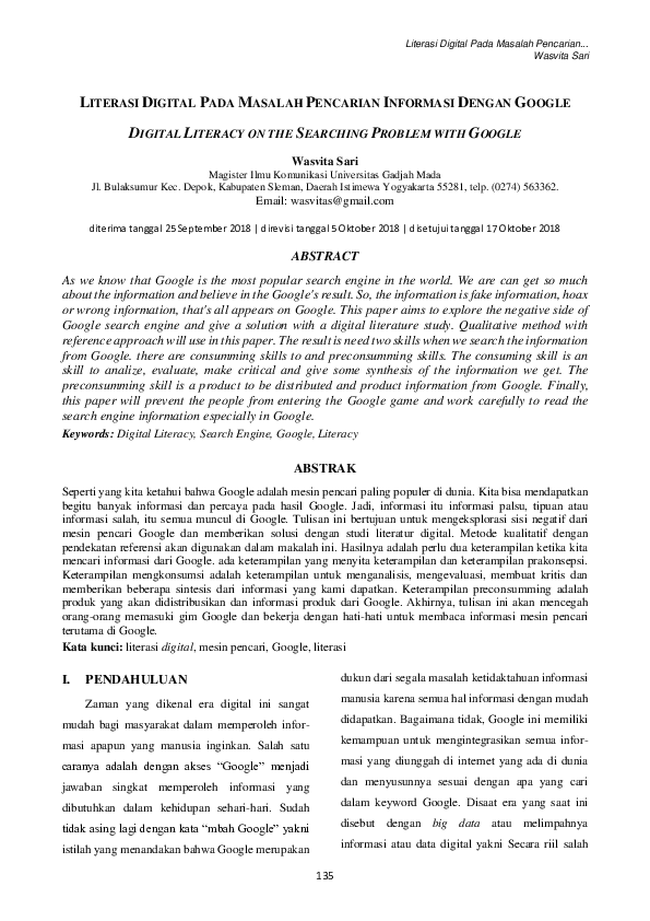 (PDF) Literasi Digital pada Masalah Pencarian Informasi Dengan Google ...