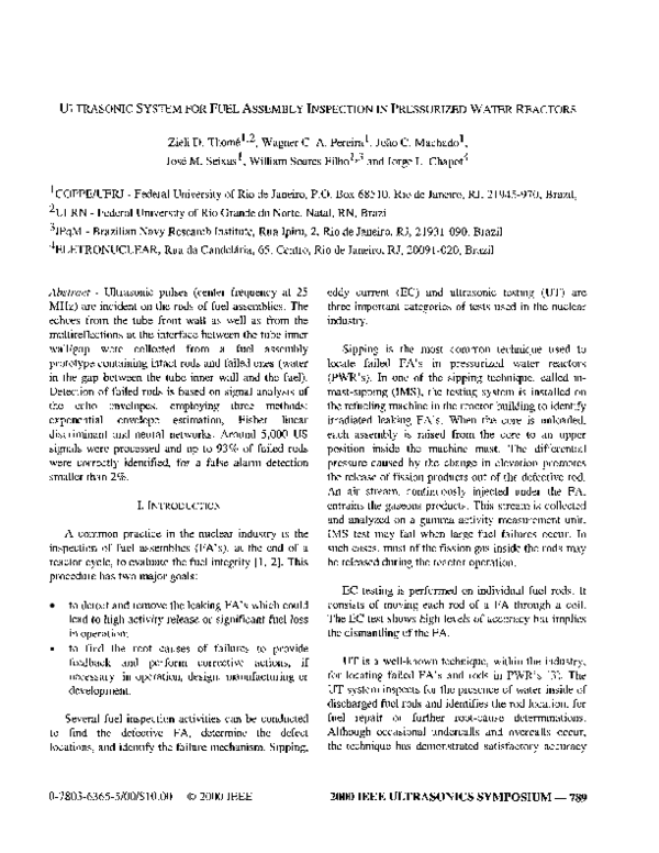 (PDF) Ultrasonic system for fuel assembly inspection in pressurized ...