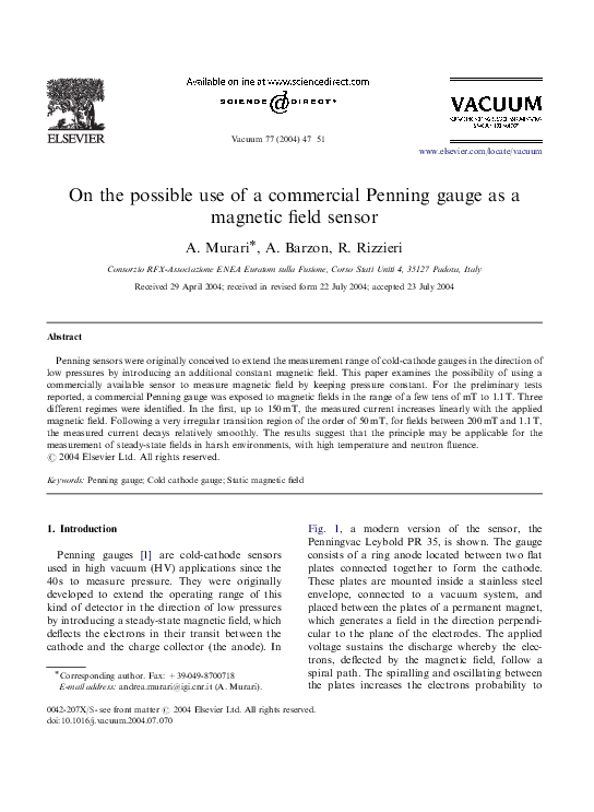 (PDF) On the possible use of a commercial Penning gauge as a magnetic ...