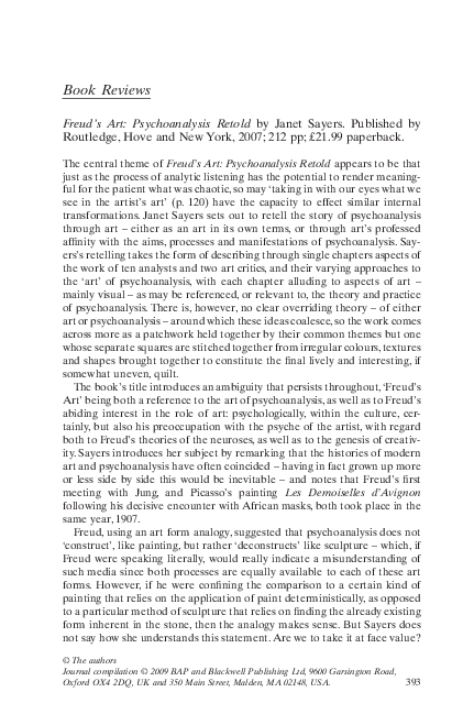 (PDF) Freud's Art: Psychoanalysis Retold - By Janet Sayers