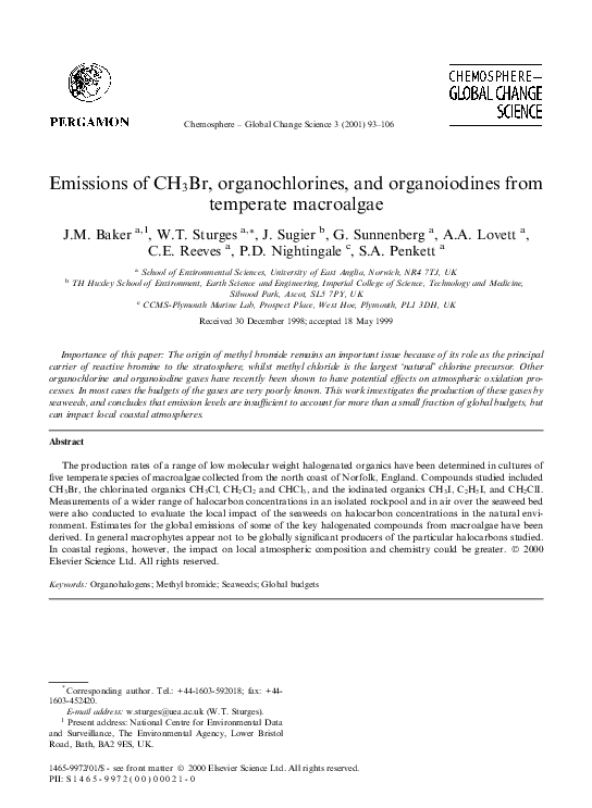 (PDF) Emissions of CH3Br, organochlorines, and organoiodines from ...