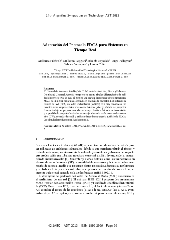 (PDF) Adaptación del protocolo EDCA para sistemas en tiempo real