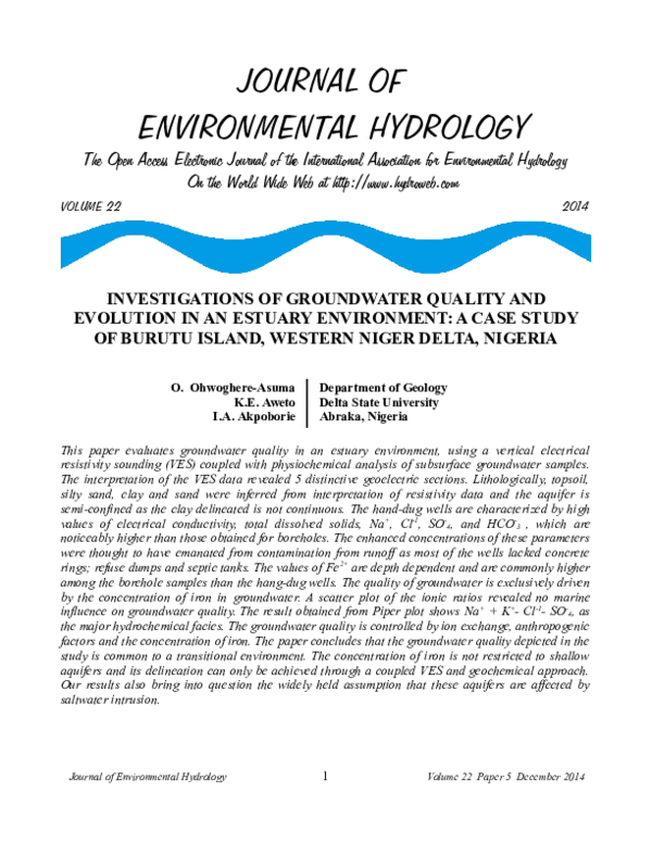 (PDF) Investigations of Groundwater Quality and Evolution in an Estuary ...