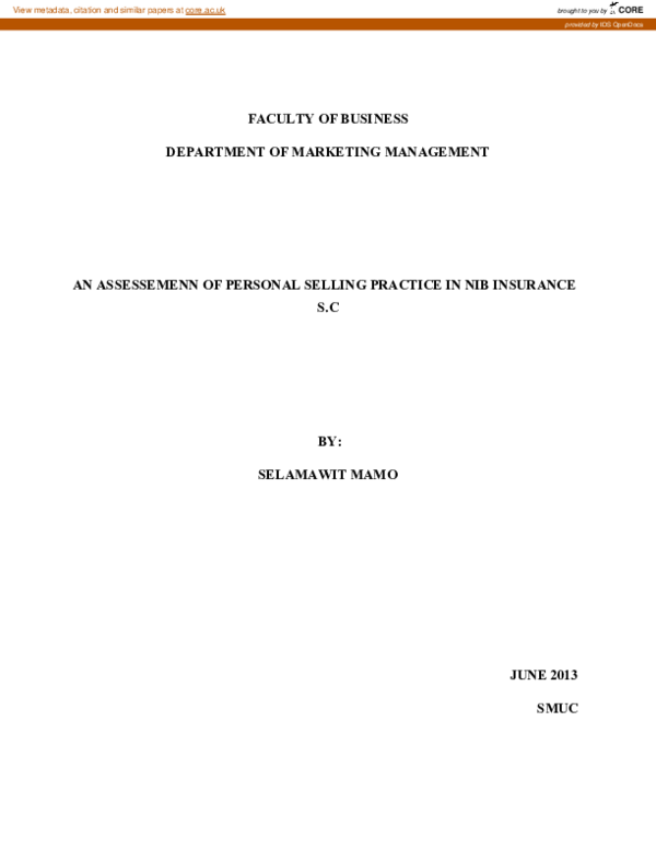(PDF) An assessment of personal selling practice in NIB Insurance S.C