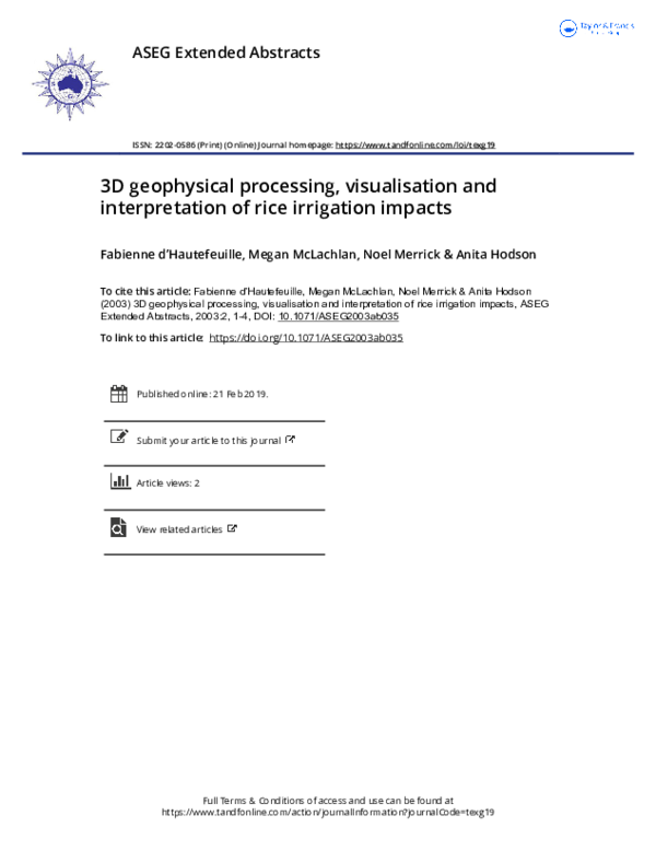 (PDF) 3D geophysical processing, visualisation and interpretation of rice irrigation impacts