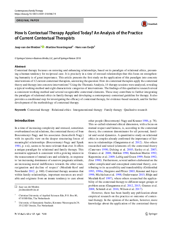 (PDF) How Is Contextual Therapy Applied Today? An Analysis of the Practice of Current Contextual ...