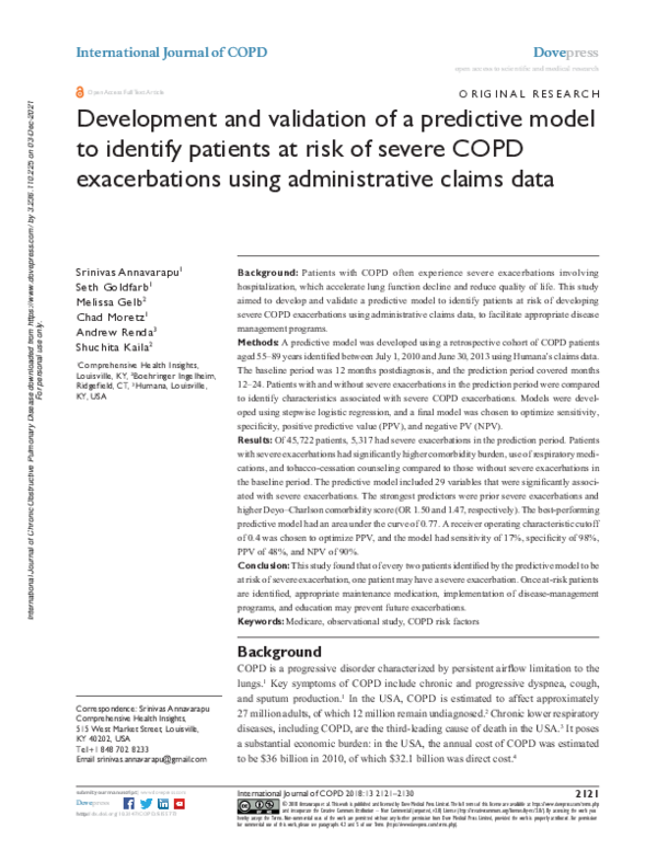 (PDF) Development and validation of a predictive model to identify patients at risk of severe ...