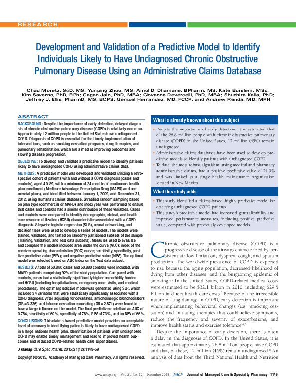 (PDF) Development and Validation of a Predictive Model to Identify Individuals Likely to Have ...