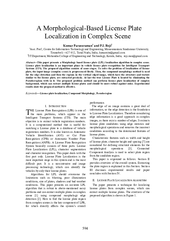 (PDF) A Morphological-Based License Plate Localization in Complex Scene