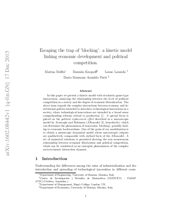(PDF) Escaping the trap of 'blocking': A kinetic model linking economic development and ...