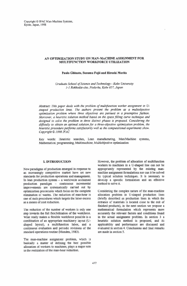 (PDF) An Optimization Study on Man-Machine Assignment for Multifunction Workforce Utilization