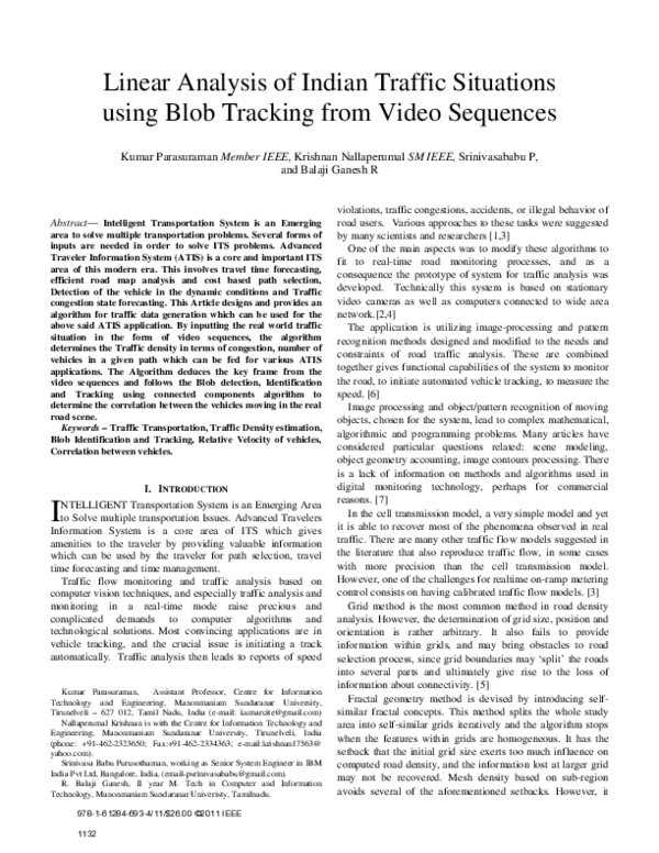(PDF) Linear Analysis of Indian Traffic Situations using Blob Tracking ...