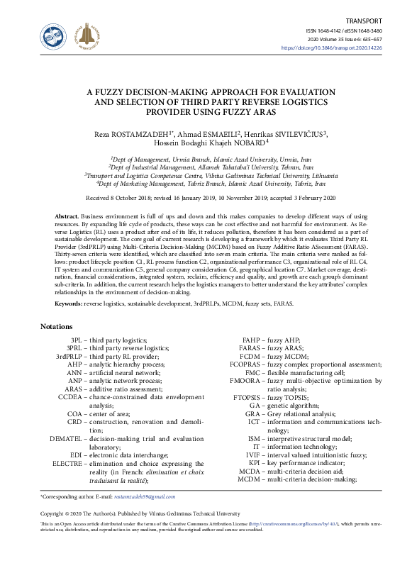 (PDF) A Fuzzy Decision-Making Approach for Evaluation and Selection of Third Party Reverse ...