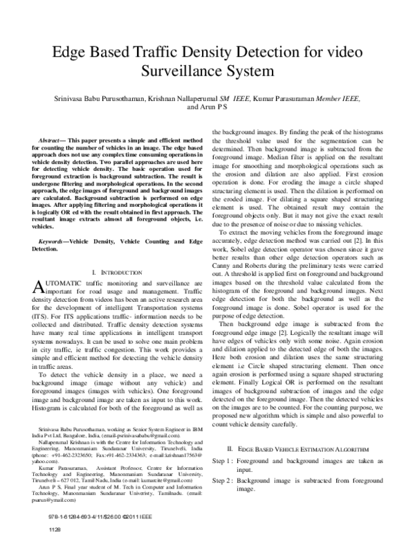(PDF) Edge Based Traffic Density Detection for video Surveillance System (PDF) Edge Based Traffic Density Detection for video Surveillance System