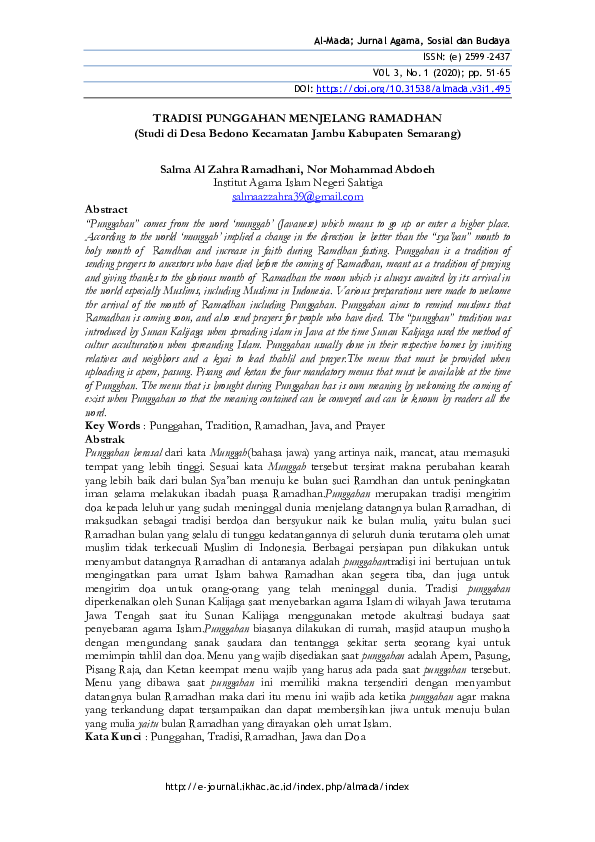 (PDF) Tradisi Punggahan Menjelang Ramadhan
