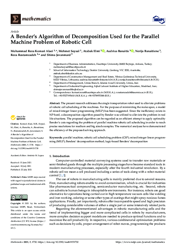 Pdf A Benders Algorithm Of Decomposition Used For The Parallel Machine Problem Of Robotic