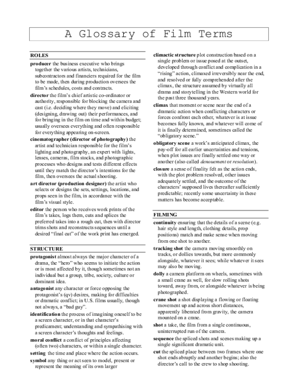 (PDF) Glossary of Film Terms