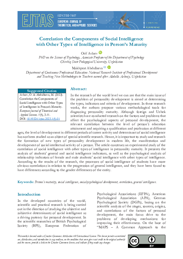 (PDF) Correlation the Components of Social Intelligence with Other ...