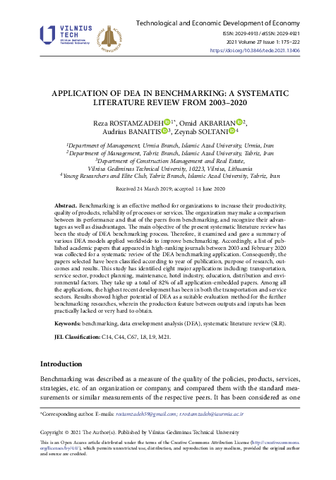 (PDF) State of the art of benchmarking: a systematic literature review beased on DEA approach ...