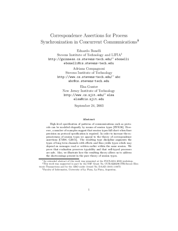 (PDF) Correspondence Assertions for Process Synchronization in ...