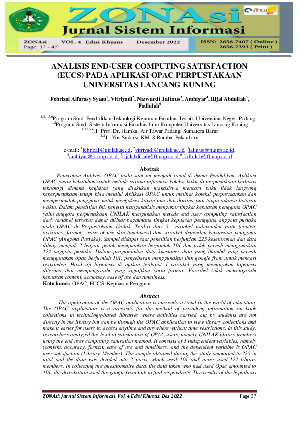 (PDF) Analisis End-User Computing Satisfaction (Eucs) Pada Aplikasi Opac Perpustakaan ...