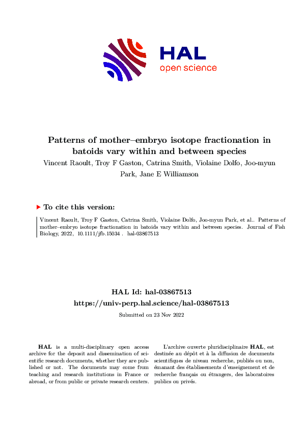 (PDF) Patterns of mother–embryo isotope fractionation in batoids vary ...