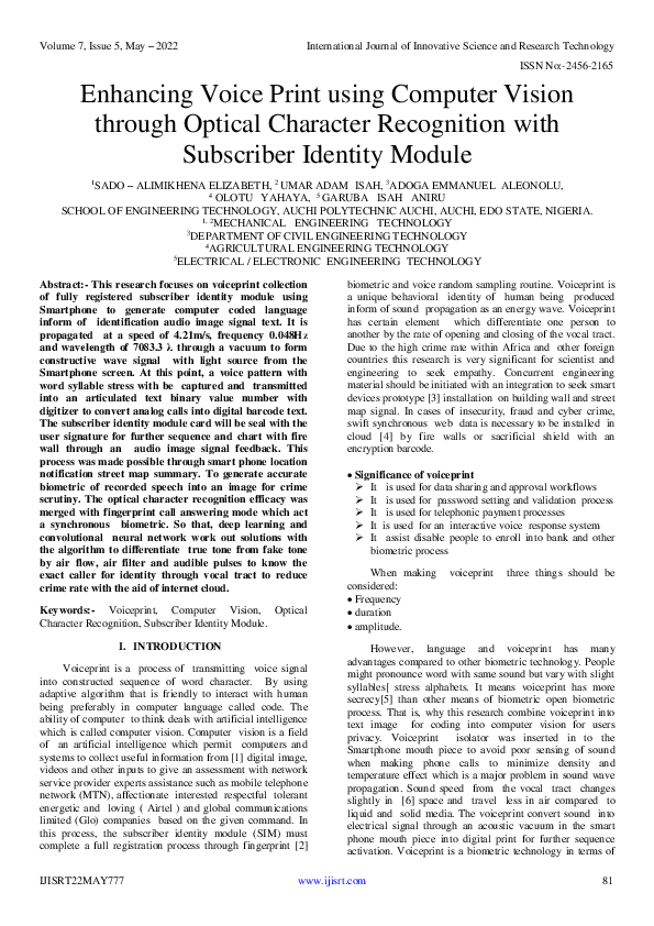 (PDF) Enhancing Voice Print using Computer Vision through Optical ...