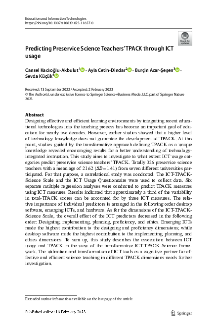 (PDF) Predicting Preservice Science Teachers’ TPACK through ICT usage