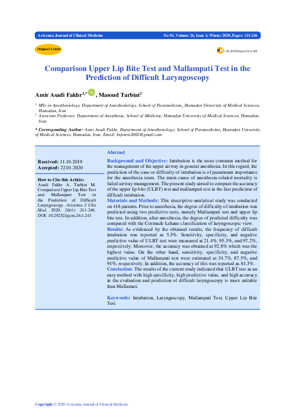 (PDF) Comparison Upper Lip Bite Test and Mallampati Test in the ...