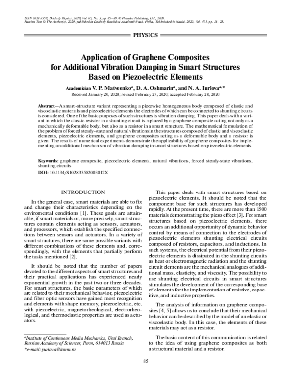 Pdf An Application Of Graphene Composites For Additional Damping Of Vibrations Of Smart