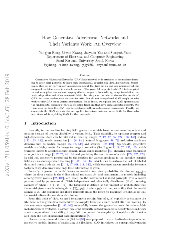 (PDF) How Generative Adversarial Networks and Their Variants Work: An Overview of GAN