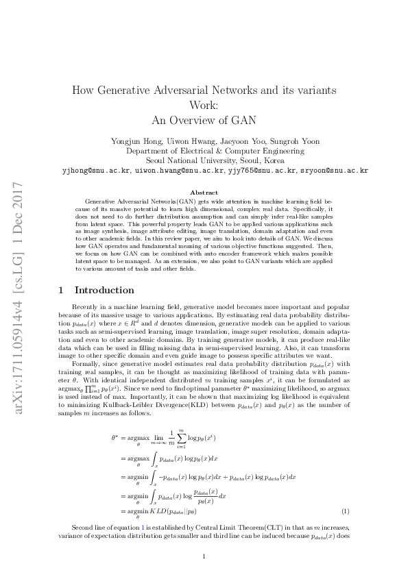 Pdf How Generative Adversarial Networks And Its Variants Work An Overview Of Gan