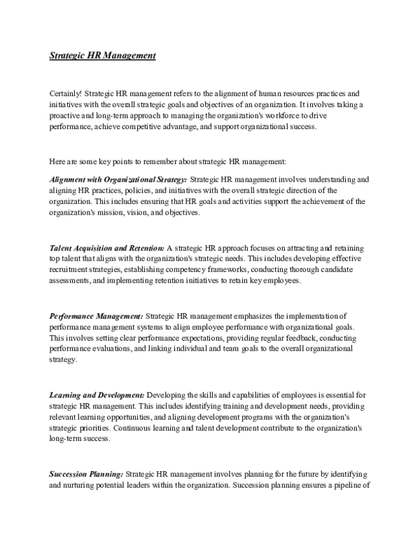 Pdf Strategic Hr Management